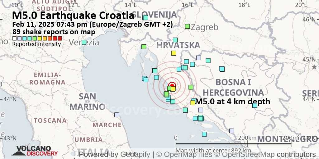 Moderate Mag. 4.6 Earthquake - 7 km NE of Starigrad, Croatia, on ...