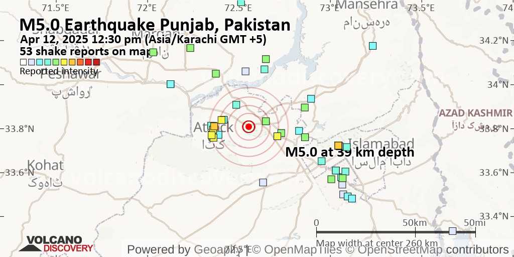 Strong Mag. 5.0 Earthquake - Punjab, 46 km West of Islamabad, Islamabad ...