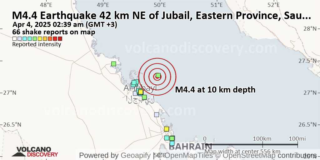 Moderate Mag. 4.4 Earthquake - 49 km NE of Al Jubayl, Saudi Arabia, on ...