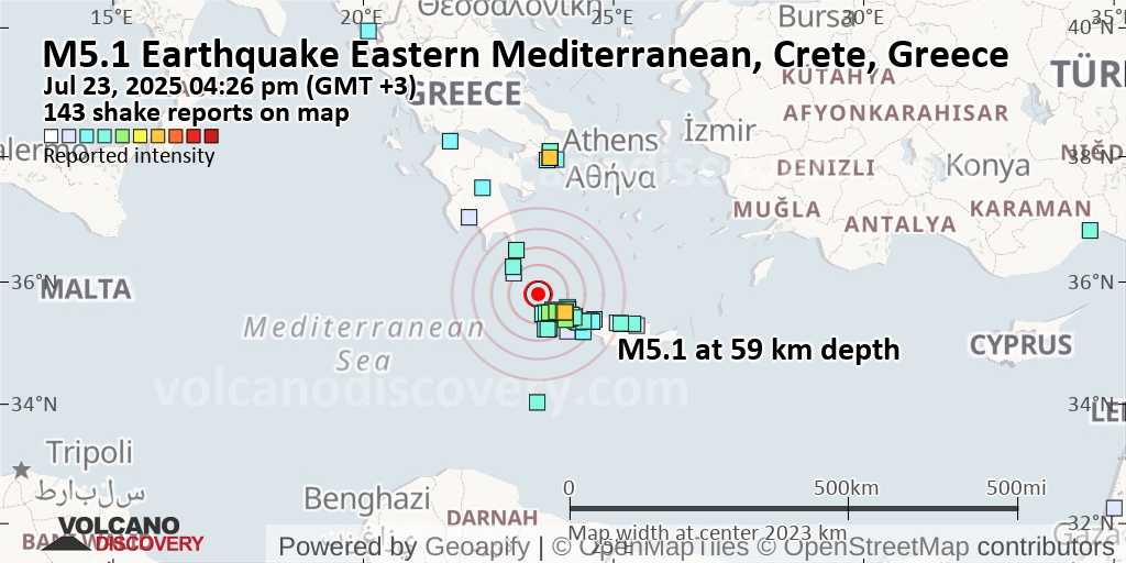 Strong Mag. 5.1 Earthquake - Eastern Mediterranean, Crete, 19 km East ...