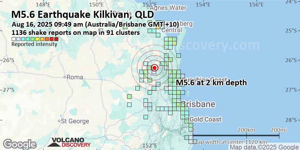 Strong Mag. 5.6 Earthquake - Gympie Regional Council, 284 km South of ...