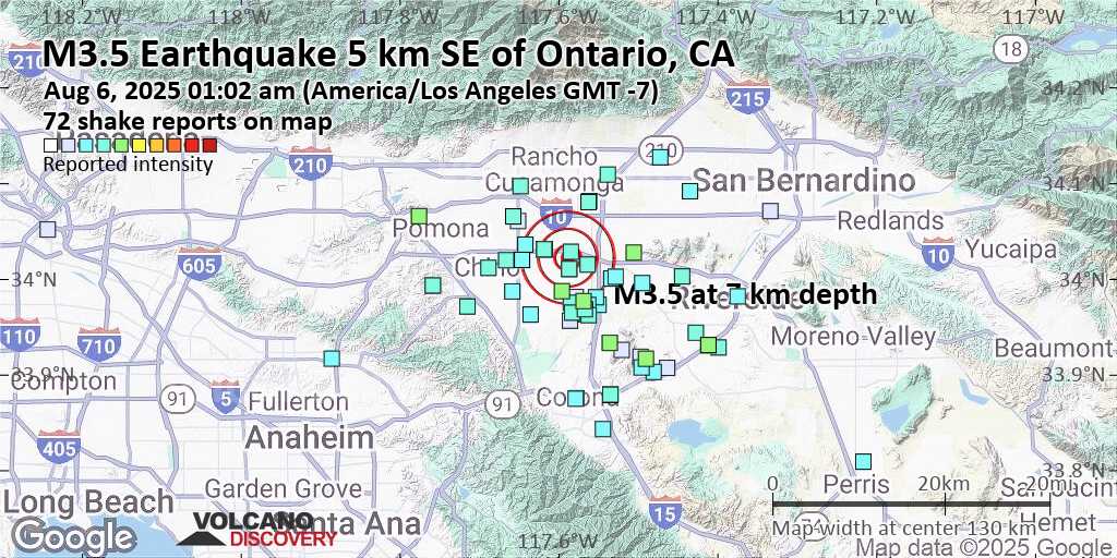 Light Mag. 3.4 Earthquake - 4.6 mi Southeast of Ontario, San Bernardino ...