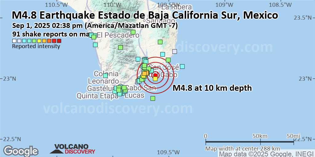 Terremoto moderado mag. 4.8 - 11 km al sureste de San José del Cabo ...