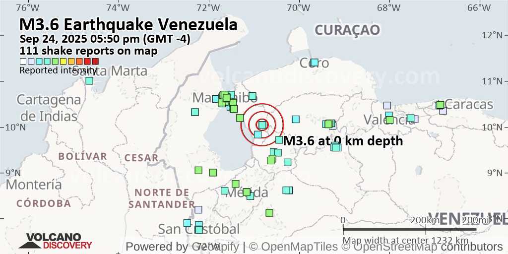 Terremoto leve mag. 3.7 - Lara, 34 km al noreste de Mene Grande, Zulia ...