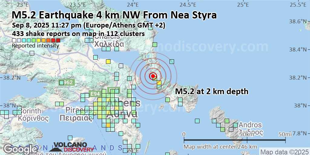 Strong Mag. 5.2 Earthquake - Euboea, Central Greece, 44 km Northeast of ...