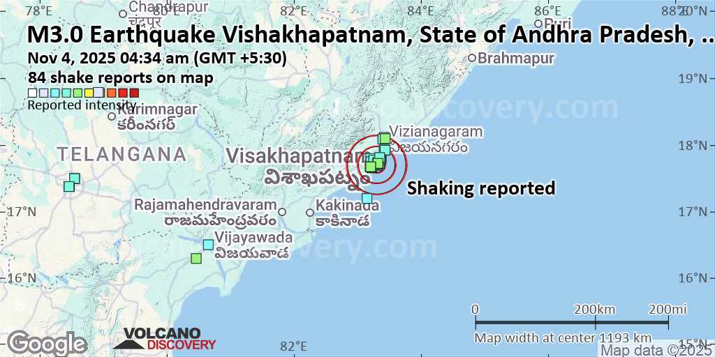 Moderate Mag. 4.0 Earthquake - Vishakhapatnam, 86 km East of ...