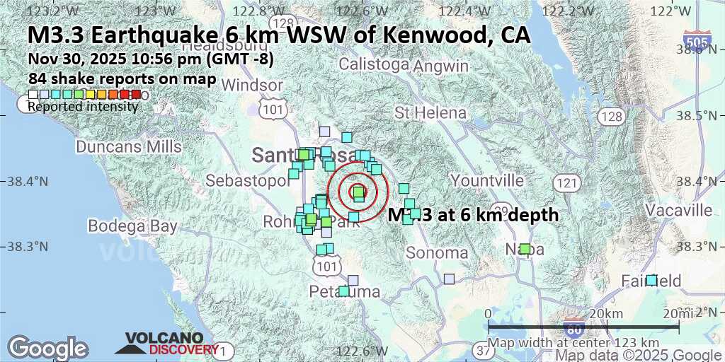 Light Mag. 3.2 Earthquake - 6.9 mi Southeast of Santa Rosa, Sonoma ...