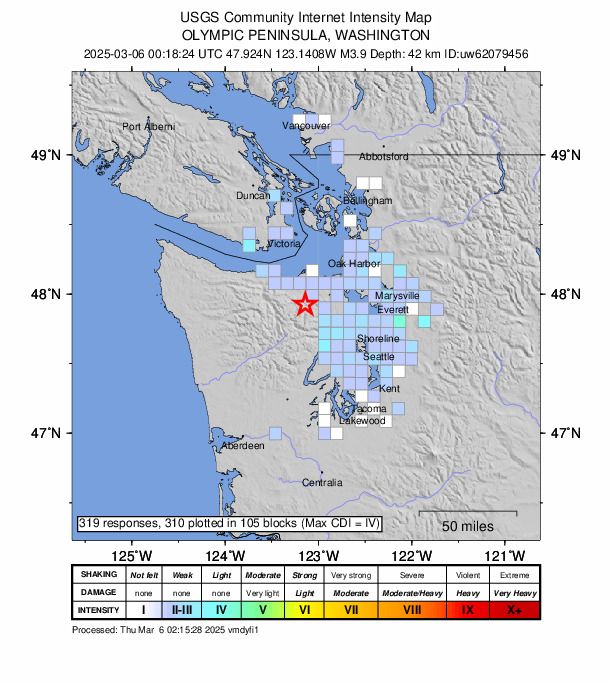 Light Mag. 3.8 Earthquake - 19 mi Southeast of Port Angeles, Clallam ...