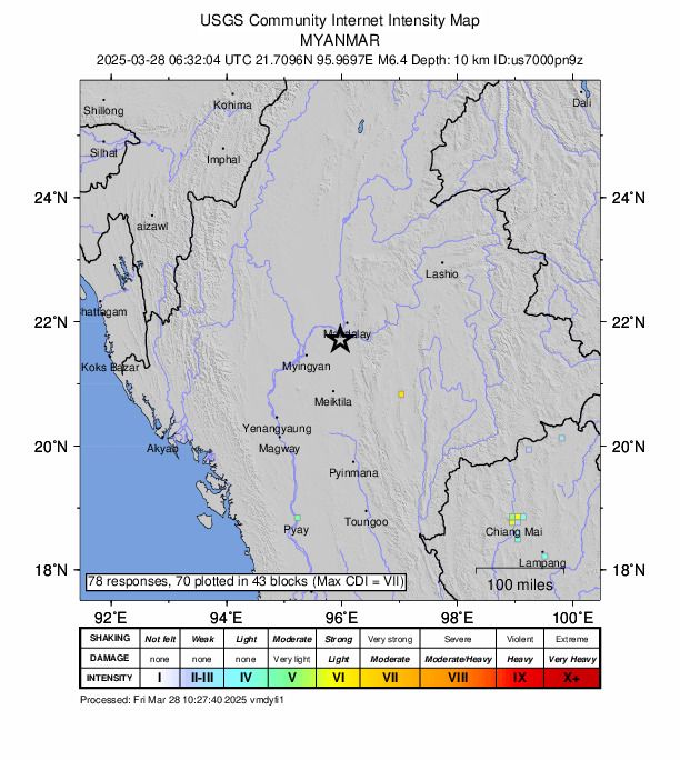 Very Strong Mag. 6.7 Earthquake - Burma on Friday, Mar 28, 2025, at 01: ...