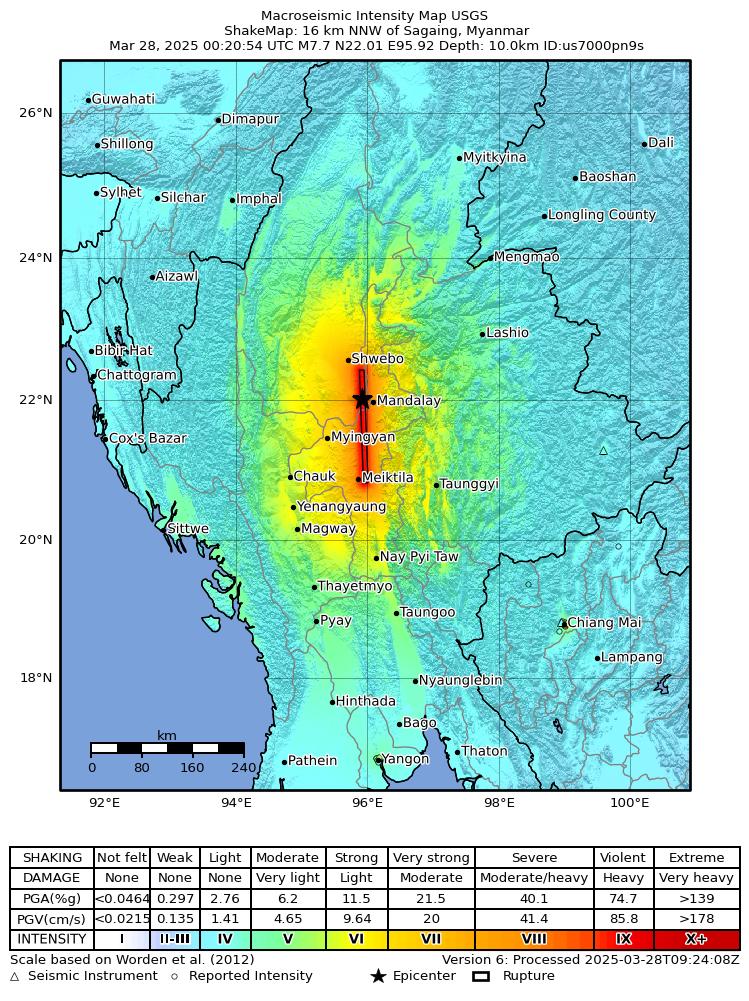 Major Magnitude 7.7 Earthquake - 14 km Northwest of Sagaing, Sagaing ...