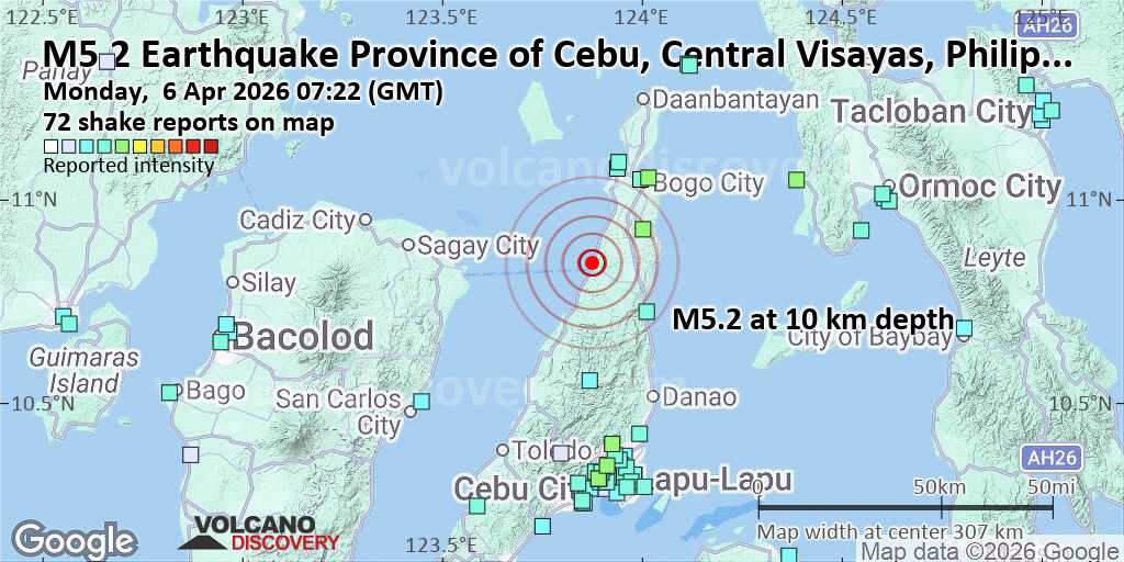 Strong Mag. 5.2 Earthquake - 59 km North of Cebu City, Province of Cebu ...