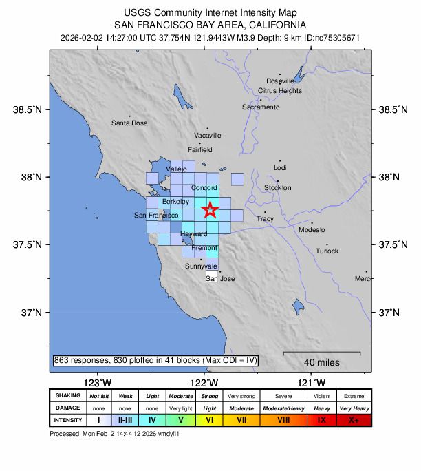 Light Mag. 3.8 Earthquake - Contra Costa County, 18 mi East of Oakland ...