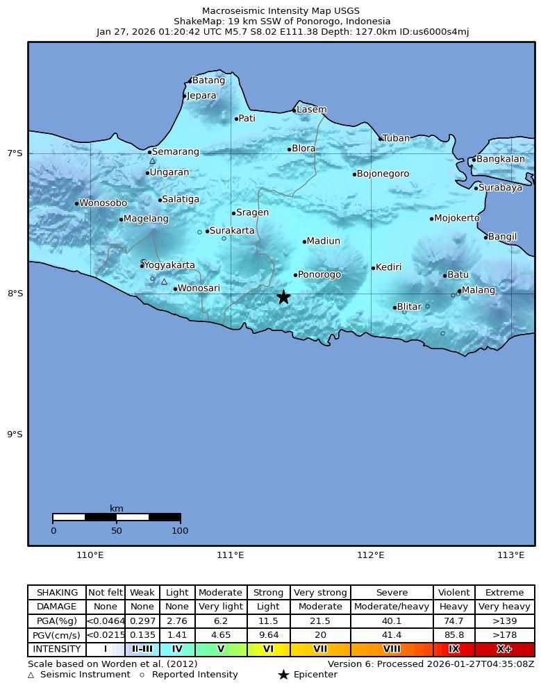Strong Mag. 5.6 Earthquake - 38 km South of Ponorogo, Kabupaten ...