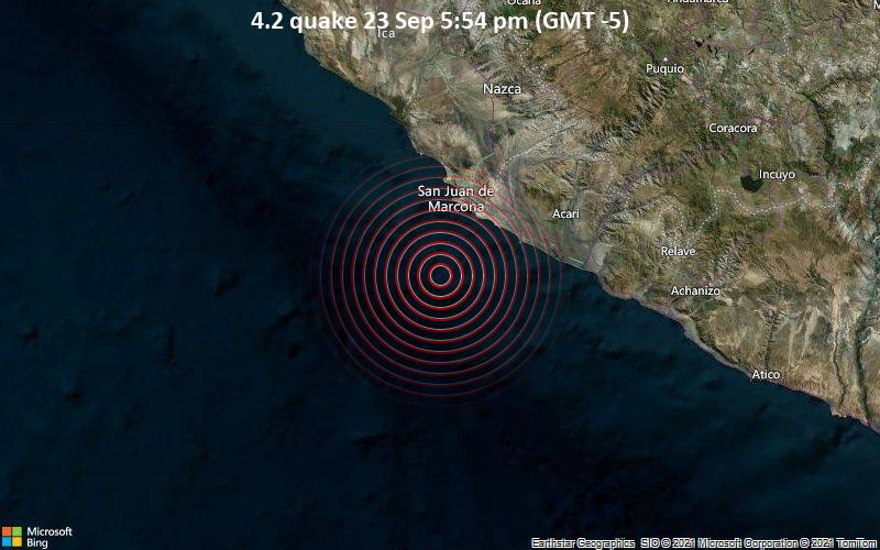 Magnitude 4.2 earthquake strikes near Marcona, Provincia de Nazca, Ica ...