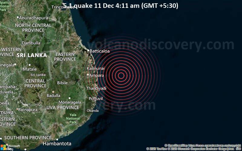 Strong Mag. 5.1 Earthquake - 270km E of Colombo, Sri Lanka, on Monday ...