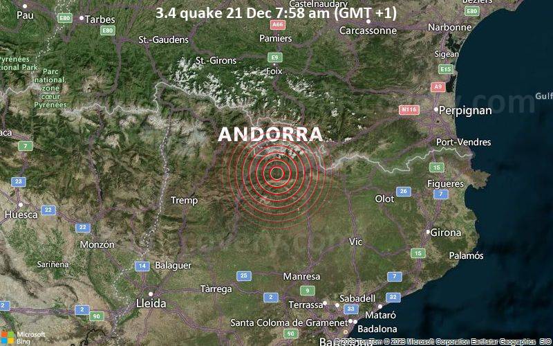 Magnitude 3.4 Earthquake Strikes Near Berga, Barcelona, Catalonia, Spain