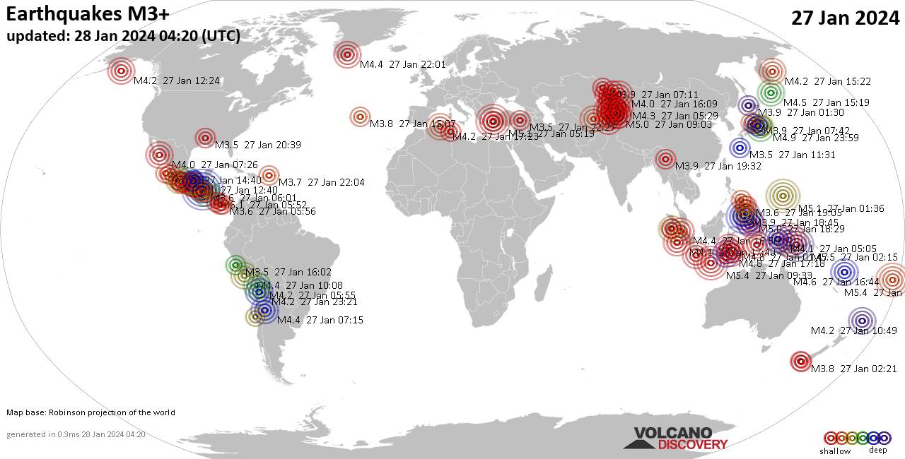 World Earthquake Report for Saturday, 27 January 2024 | VolcanoDiscovery