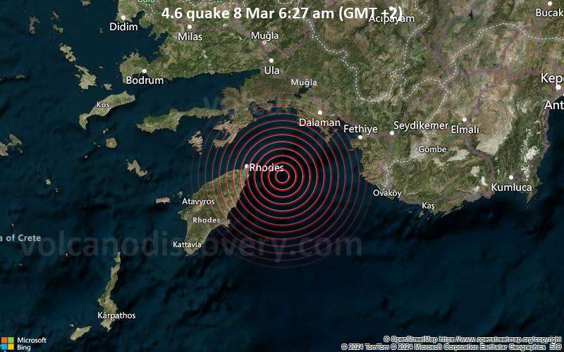 Moderate Magnitude 4.6 Earthquake 26 km Southeast of Rhodes, Greece ...