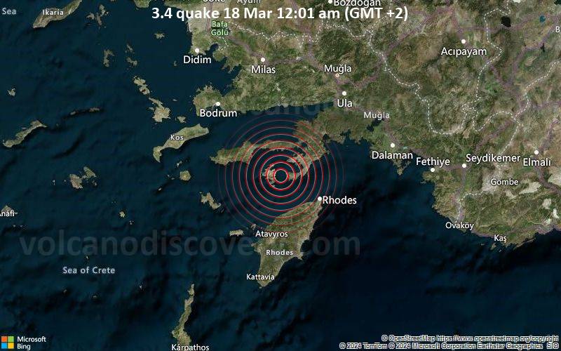 Magnitude 3.4 Earthquake Strikes Near Rhodes, Dodekánisos, South Aegean ...