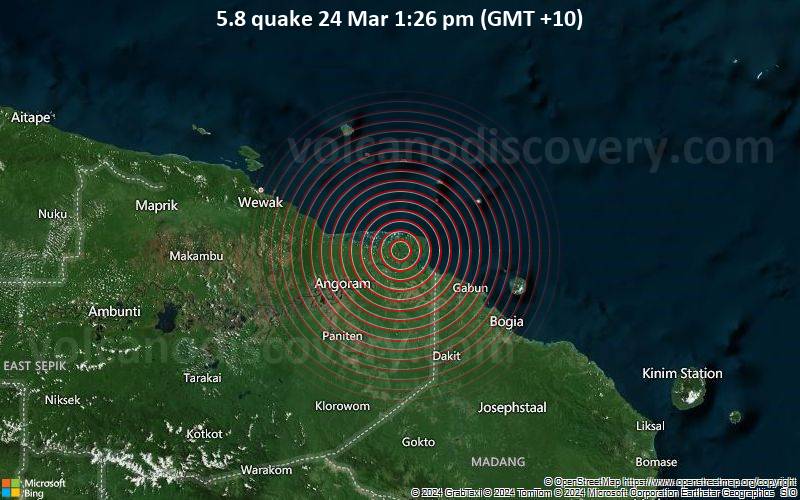 Strong Mag. 5.2 Earthquake - 40 km ENE of Ambunti, Papua New Guinea, on ...