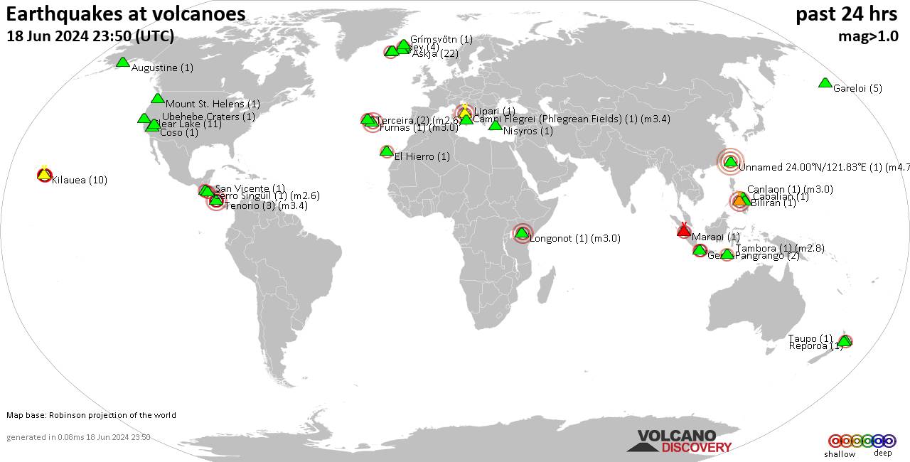 Volcano Earthquake Report for Tuesday, 18 Jun 2024 | VolcanoDiscovery