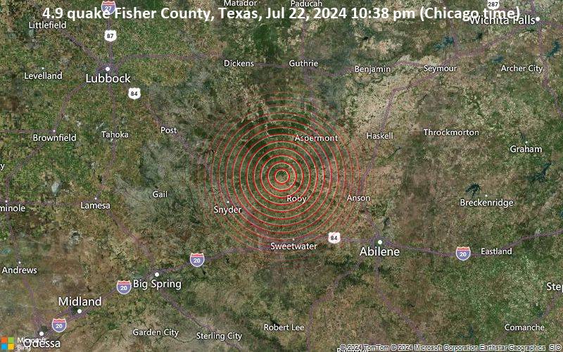 Moderate Mag. 4.9 Earthquake - 17 km NE of Hermleigh, Texas, on Monday ...