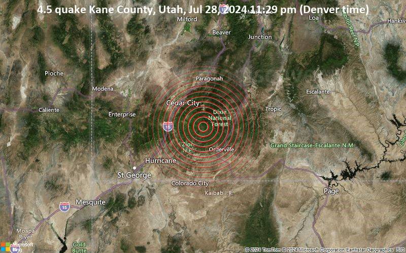Moderate Mag. 4.4 Earthquake - Kane County, 18 mi Southeast of Cedar ...