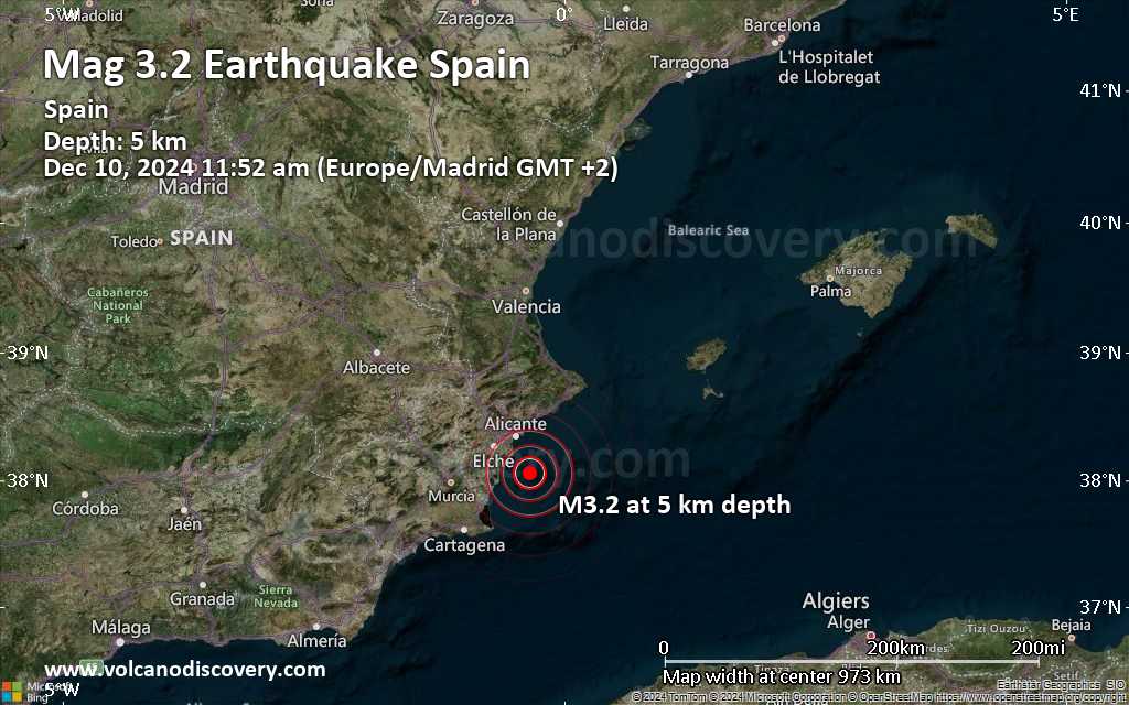 Light Mag. 3.0 Earthquake - Spain on Tuesday, Dec 10, 2024, at 11:52 am ...