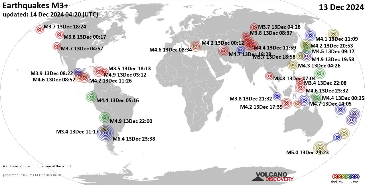 World Earthquake Report for Friday, 13 December 2024 | VolcanoDiscovery