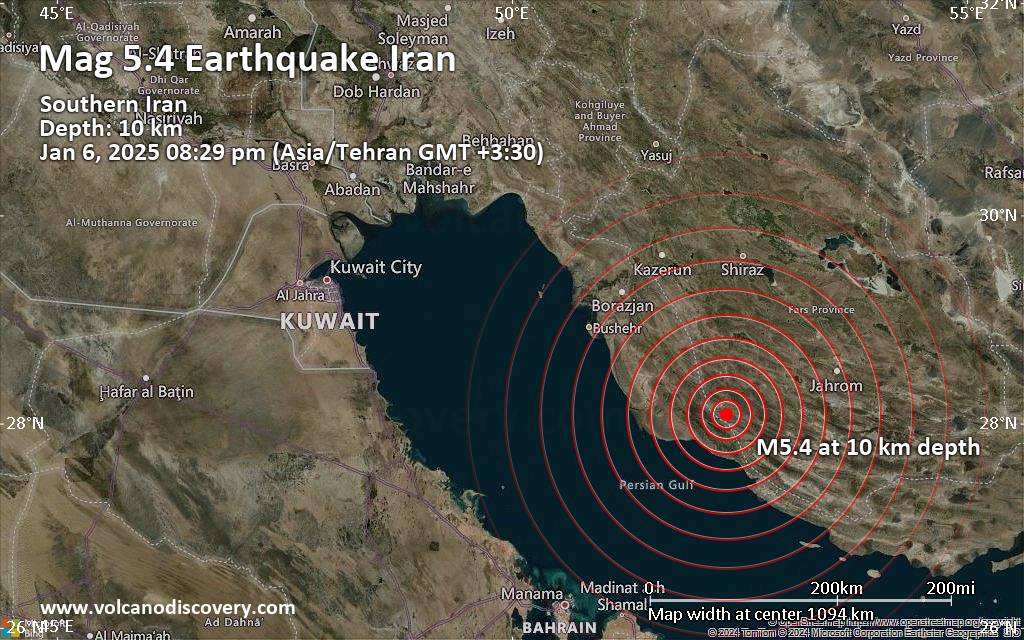 Strong Mag. 5.2 Earthquake - 79 km NW of Mohr, Iran, on Monday, Jan 6 ...