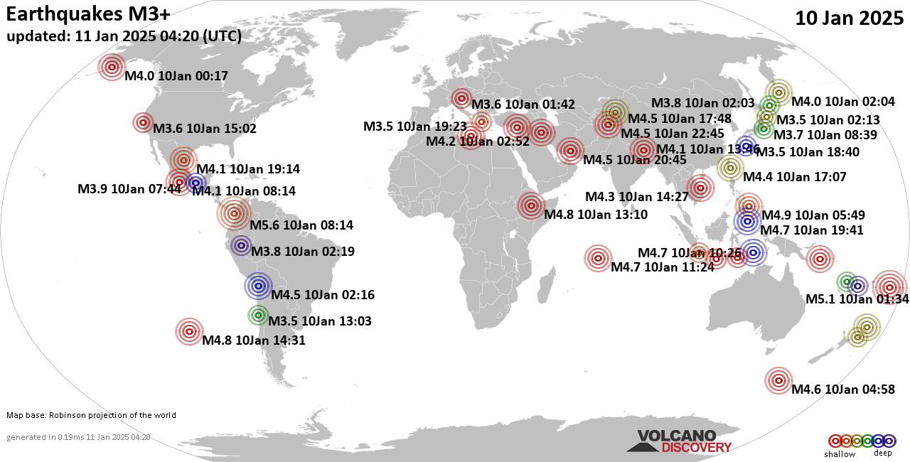 World Earthquake Report for Friday, 10 January 2025 | VolcanoDiscovery