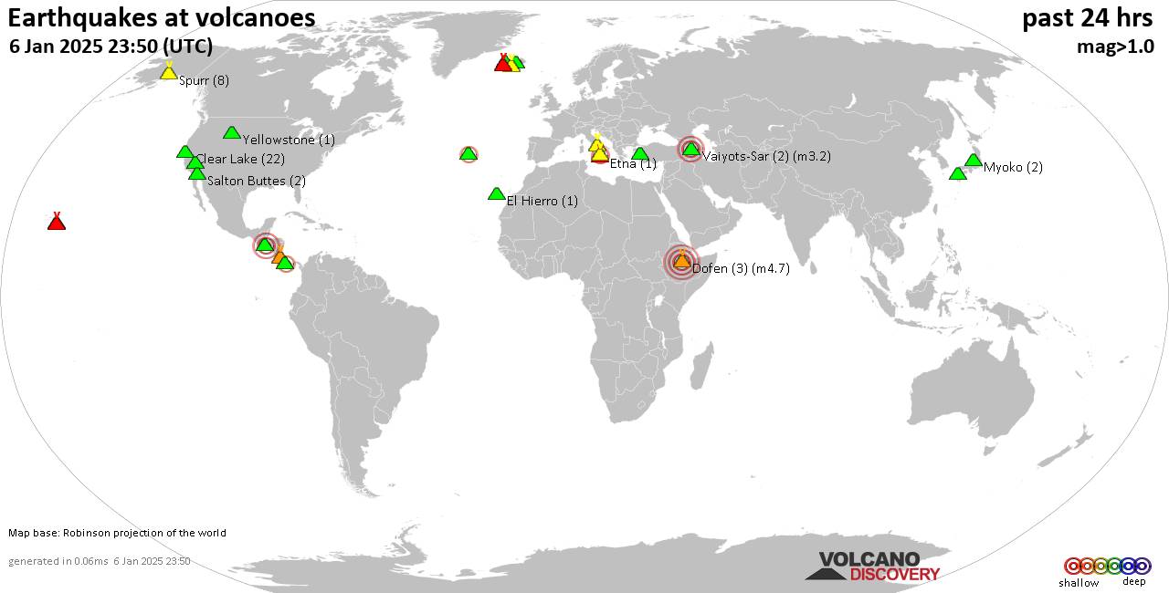 Volcano Earthquake Report for Monday, 6 Jan 2025 | VolcanoDiscovery