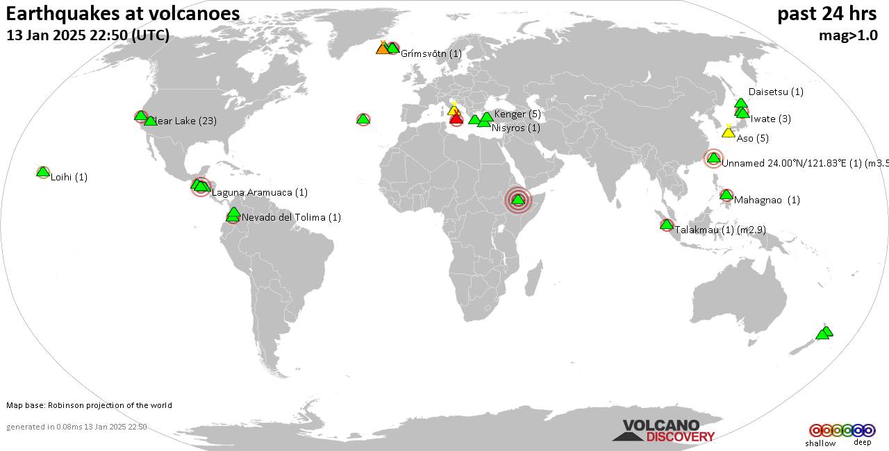 Interactive Map of Active Volcanoes and recent Earthquakes world-wide