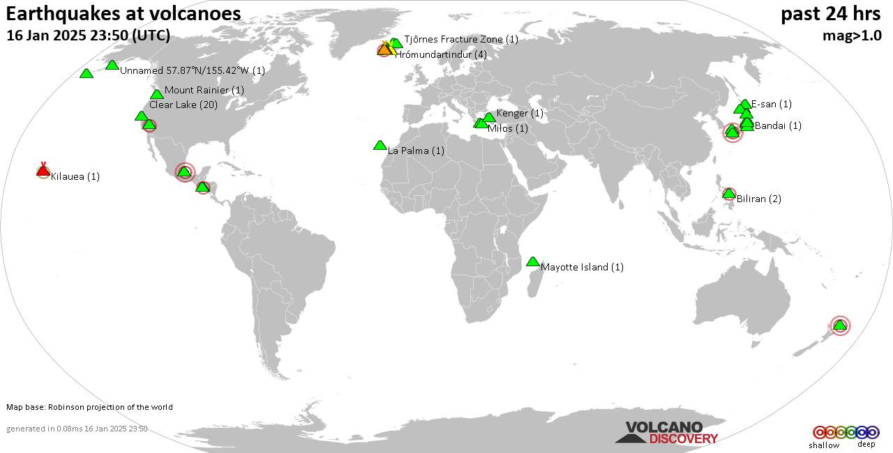 Volcano Earthquake Report for Thursday, 16 Jan 2025 | VolcanoDiscovery