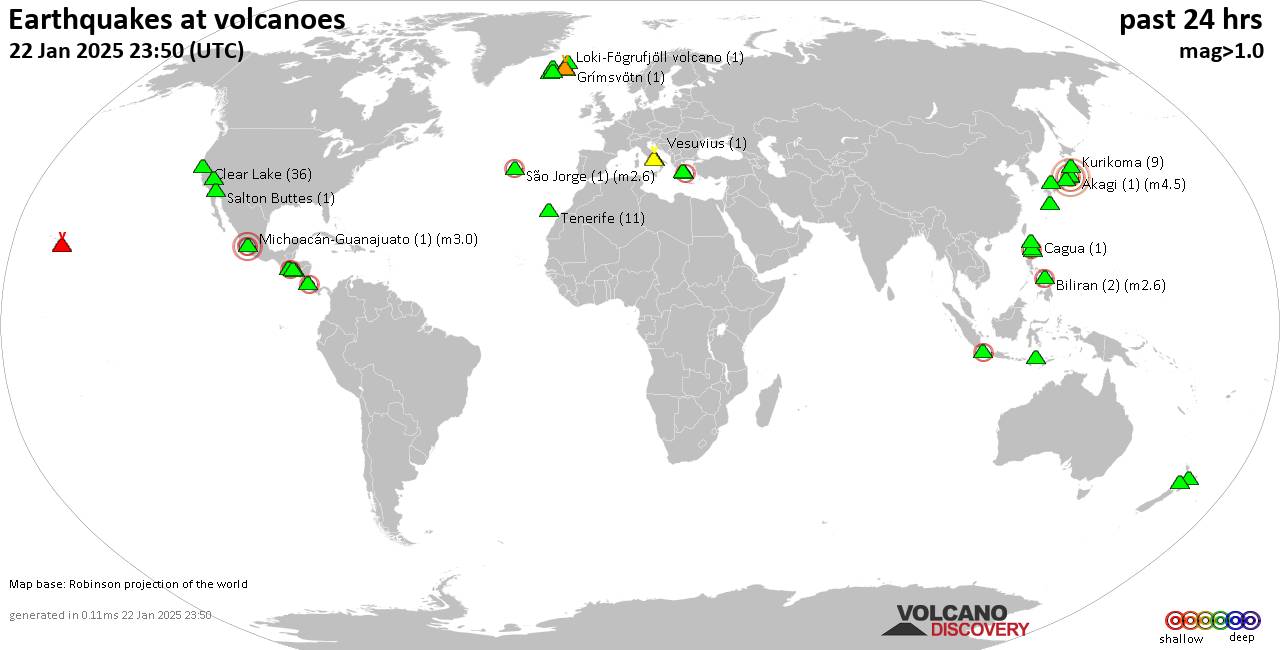 Volcano Earthquake Report for Wednesday, 22 Jan 2025 | VolcanoDiscovery