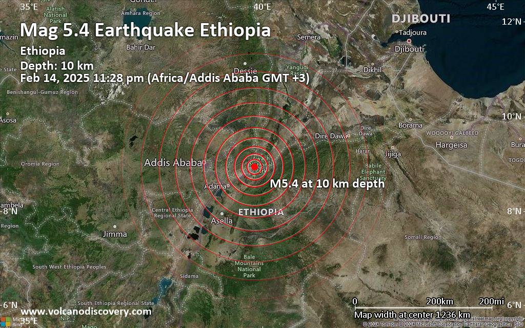 Very Strong Mag. 6.0 Earthquake - 8 km NNE of Metahāra, Ethiopia, on ...
