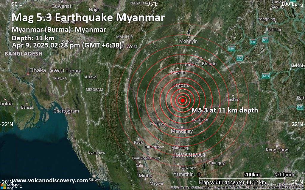Moderate Mag. 4.7 Earthquake - 32 km NE of Shwebo, Burma (Myanmar), on ...