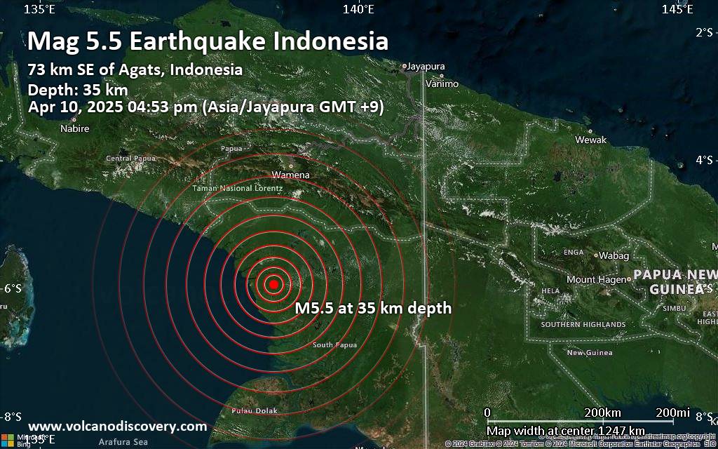 Strong Mag. 5.5 Earthquake - 73 km Southeast of Agats, Asmat Regency ...