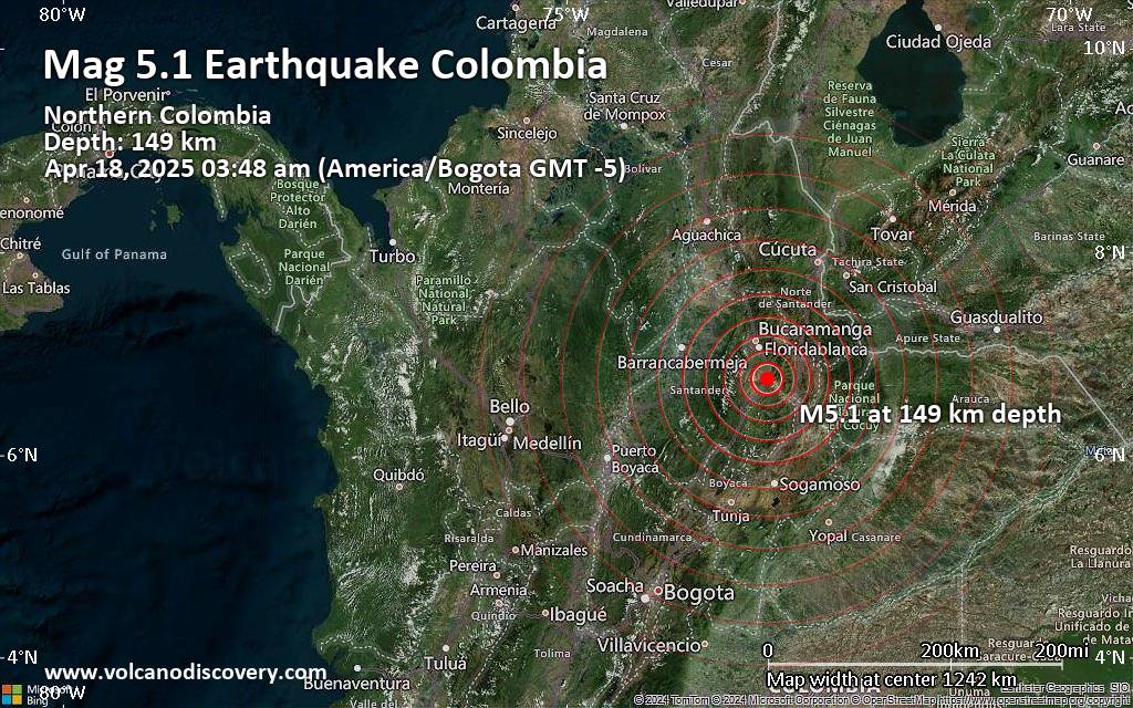 Moderate Mag. 4.8 Earthquake - 49 km South of Bucaramanga, Santander ...