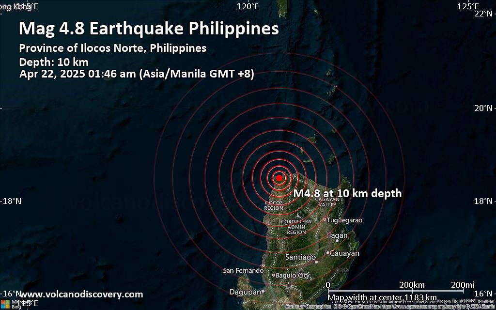Moderate Mag. 4.5 Earthquake - 14 km SSE of Bangui, Philippines, on ...