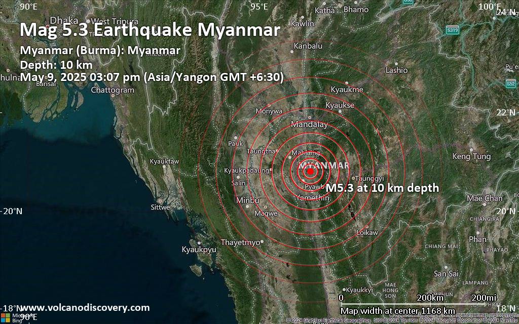 Moderate Mag. 4.4 Earthquake - 18 km East of Meiktila, Mandalay Region ...
