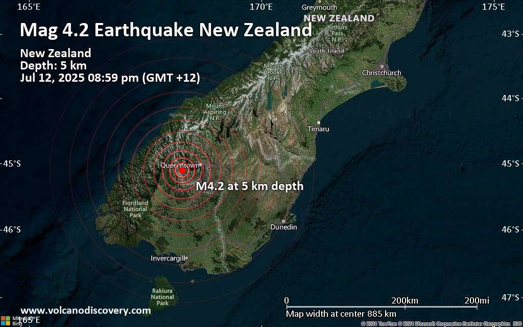 Moderate Magnitude 4.2 Quake Hits 31 km Southwest of Queenstown, New ...