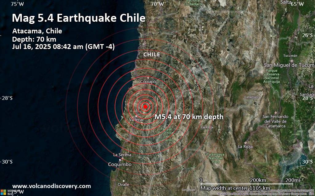 Moderate Mag. 4.9 Earthquake - 43 km North of Vallenar, Huasco, Region ...