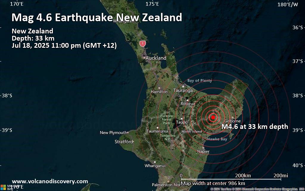 Moderate 4.6 Quake Hits Near Napier, Napier City, Hawke's Bay, New Zealand