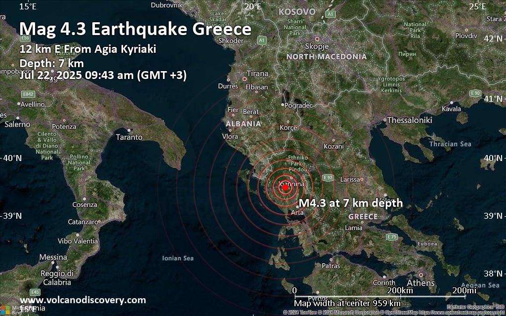Moderate Mag. 4.3 Earthquake - 23 km Southwest of Ioannina, Ioannina ...