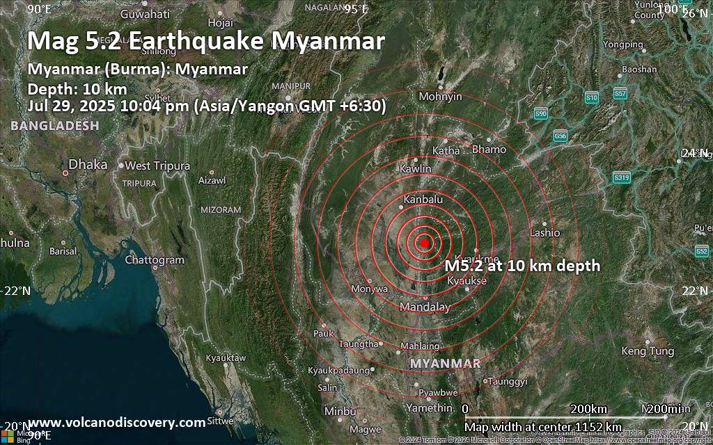Magnitude 5.2 Earthquake Strikes Near Shwebo, Shwebo District, Sagaing ...