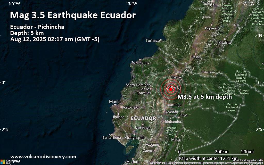 Small Tremor of Magnitude 3.5 Just Reported 21 km Southeast of Quito ...