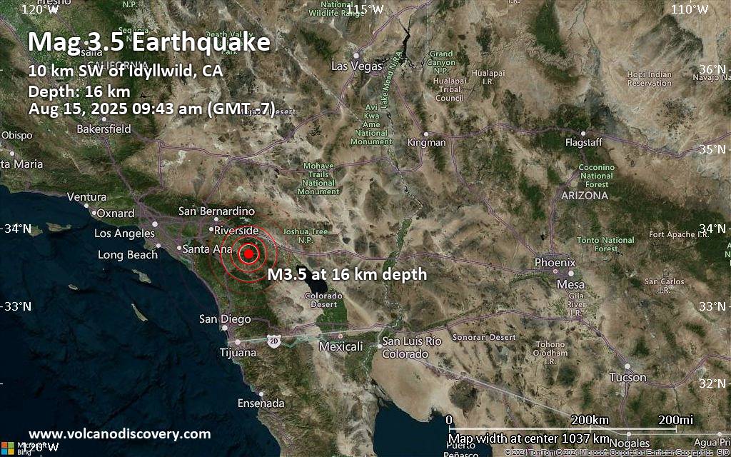 Light Mag. 3.3 Earthquake - 11 mi Southeast of Hemet, Riverside County ...