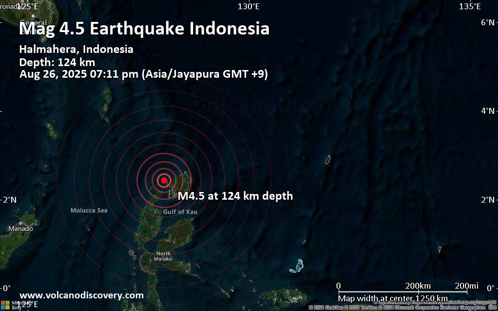 Moderate Magnitude 4.5 Earthquake 78 km North of Tobelo, Indonesia ...