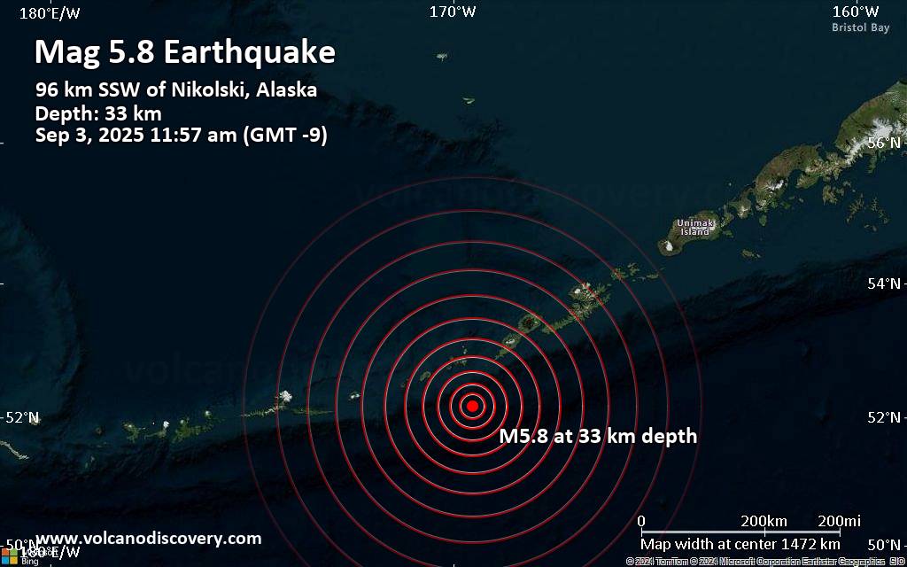 Significant Magnitude 5.8 Quake Hits 60 Miles Southwest of Nikolski ...